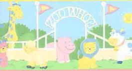 ZW74505 Pink Animals at the Zoo Wallpaper Border