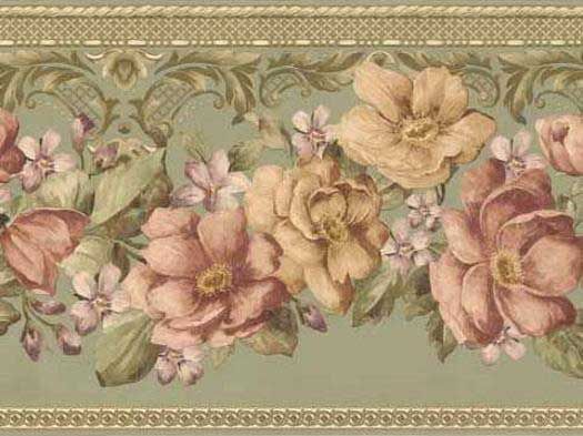 Green Floral Wallpaper Border