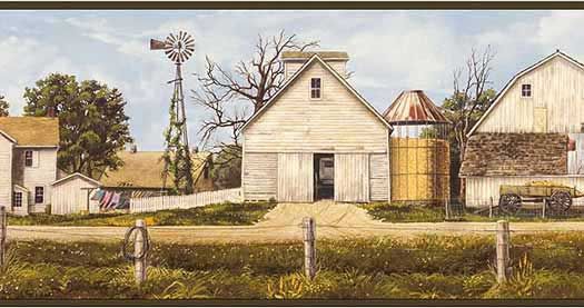 Green Amish Farm Wallpaper Border HAH15152B